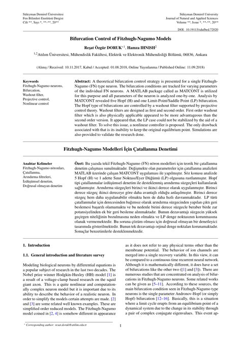 Pdf Bifurcation Control Of Fitzhugh Nagumo Models