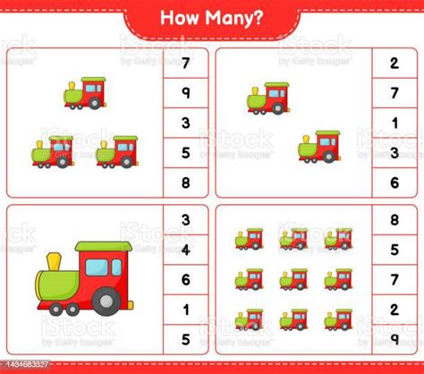 카운팅 게임 얼마나 많은 기차 교육 어린이 게임 인쇄 가능한 워크 시트 벡터 일러스트 레이 션 0명에 대한 스톡 벡터 아트 및 기타 이미지 Istock