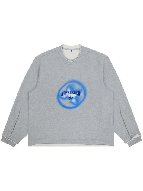 Ader Error Logo Print Cotton Sweatshirt Grey Farfetch