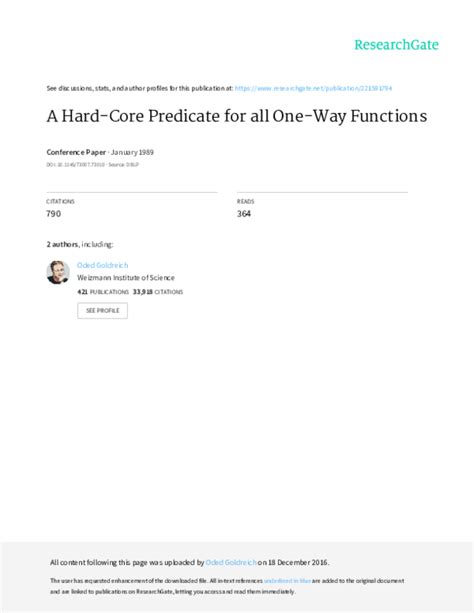 Pdf A Hard Core Predicate For All One Way Functions