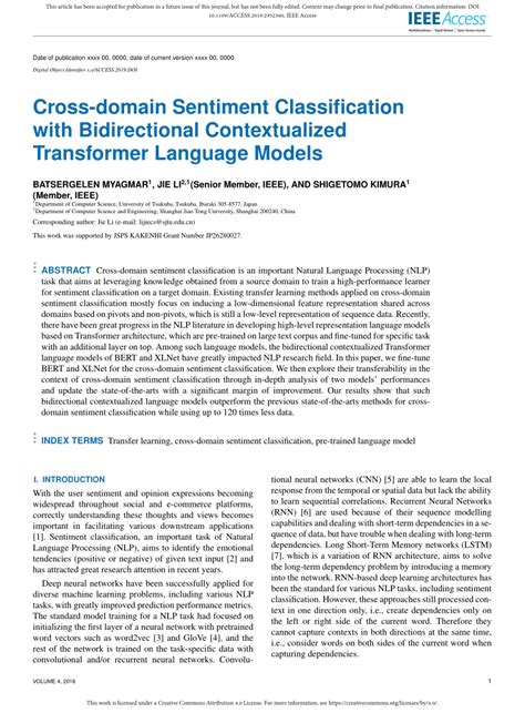 PDF Cross Domain Sentiment Classification With Bidirectional Contextualized Transformer