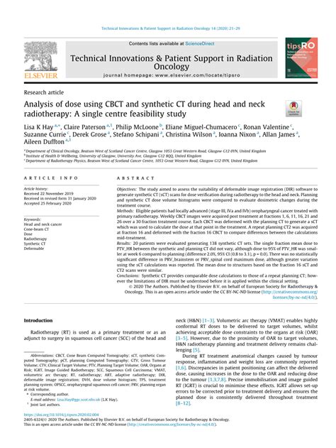 Pdf Analysis Of Dose Using Cbct And Synthetic Ct During Head And Neck Radiotherapy A Single