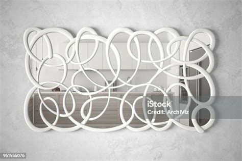 현대 트위스트 모양 거울 인테리어 디자인 현장 밝은 나무 부엌 싱크대 미니 멀 화이트 아키텍처를 반영 하는 벽에 걸려 0명에 대한 스톡 사진 및 기타 이미지 Istock