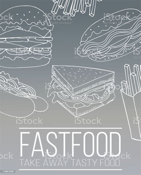 벡터 패스트 푸드 전단지 템플릿입니다 디자인과 웹을 위한 길거리 음식 현대 일러스트레이션 감자 요리에 대한 스톡 벡터 아트 및