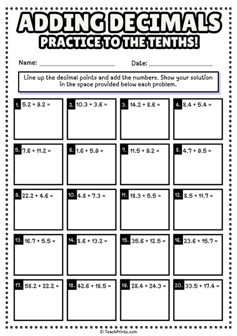 Free Adding Decimals Worksheets Teach Prints
