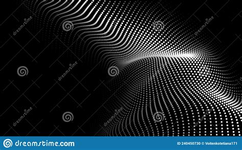 Wave Of Flowing Particles On A Dark Background Abstract Backdrop With