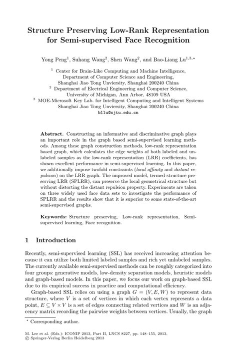 Pdf Structure Preserving Low Rank Representation For Semi Supervised Face Recognition