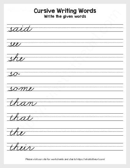 Sight Words Printables Sight Word Worksheets Cursive Handwriting My
