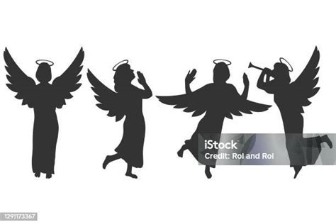 천사와 큐피드 블랙 실루엣 벡터세트는 흰색 배경에 고립되어 있습니다 천사에 대한 스톡 벡터 아트 및 기타 이미지 천사 트럼펫 벡터 Istock