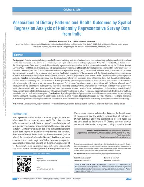 Pdf Association Of Dietary Patterns And Health Outcomes By Spatial