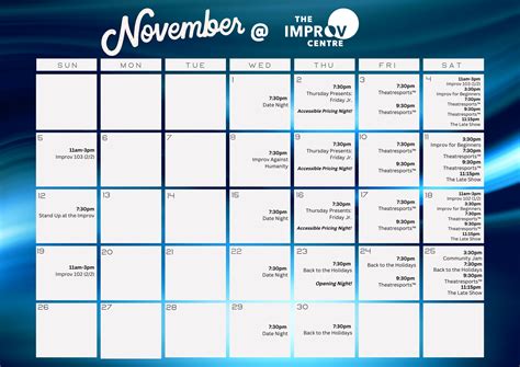 Monthly Calendar The Improv Centre