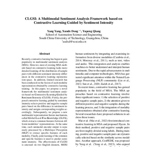 Clgsi A Multimodal Sentiment Analysis Framework Based On Contrastive Learning Guided By
