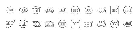 360 얇은 선 아이콘 세트 그래픽 및 웹 디자인 앱 광고 다양한 카드에 대한 개요 표지판 360도 촬영에 대한 스톡 벡터 아트 및 기타 이미지 Istock
