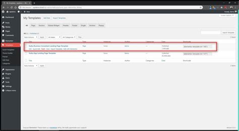 Elementor Import Template