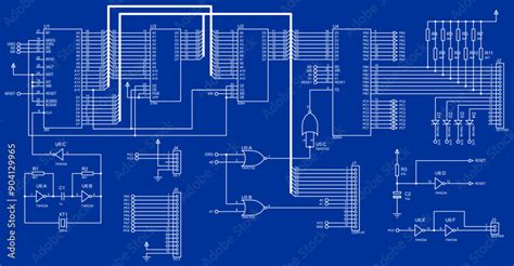 Vector Electrical Circuit Schematic Diagram Of Electronic Device Operating Under Control Of