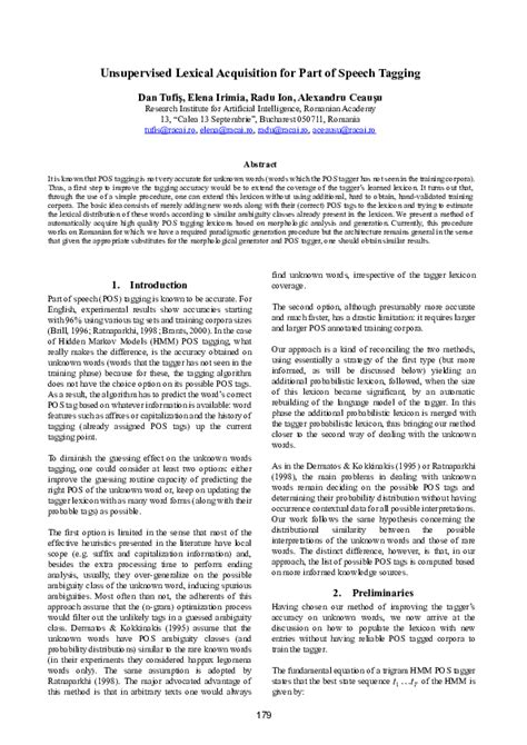 Pdf Unsupervised Lexical Acquisition For Part Of Speech Tagging