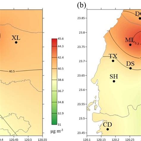 Spatial Distribution Of A Pm10 And B Total Metal Elements In Yunlin County Download Scientific
