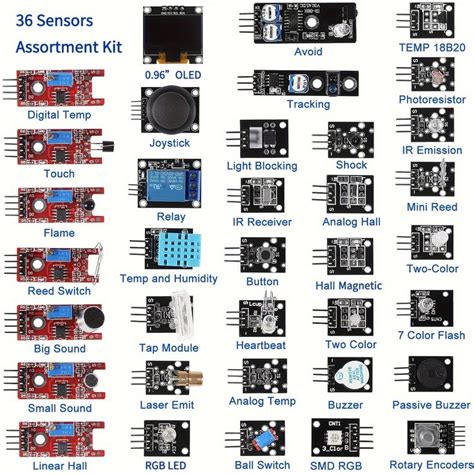 36pcs Sensors Assortment Kit With 4pin 096 Oled Screen Sensor Modules Starter Kit Robot
