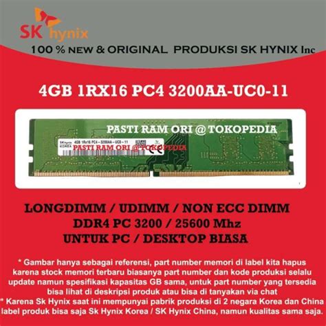 Promo Ddr4 Longdimm Non Ecc Sk Hynix Original For Desktop Pc Biasa Diskon 23 Di Seller Ulita