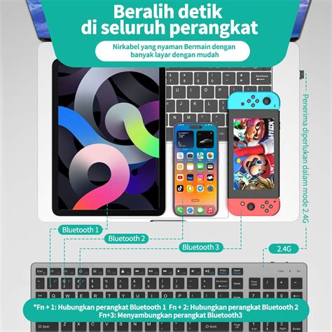Jual Goojodoq Modus Bluetooth 3 Keyboard 102 Keys Wireless Keyboard Mouse Set For Macbook Laptop