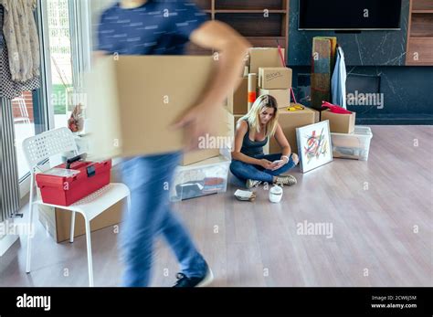 Man Carrying Moving Box Stock Photo Alamy