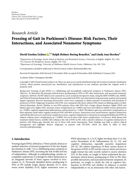 Pdf Freezing Of Gait In Parkinsons Disease Risk Factors Their Interactions And Associated
