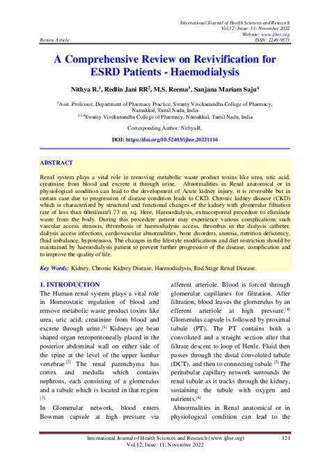 Pdf A Comprehensive Review On Revivification For Esrd Patients Haemodialysis