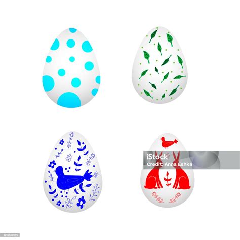 흰색 배경에 고립 된 그들에 부활절 달걀의 집합입니다 장식 및 디자인 어린이 책과 색칠 스티커 직물 포장을위한 스톡 벡터 일러스트레이션 0명에 대한 스톡 벡터 아트 및 기타