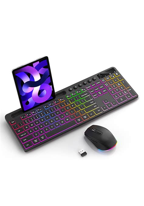 Wireless Keyboard And Mouse Combo Soueto Retro Round Keycap Typewriter Keyboard