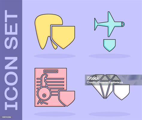 방패로 다이아몬드를 설정 방패와 치아 방패와 방패와 평면 키와 문서 방패 아이콘 벡터 건강 진단에 대한 스톡 벡터 아트 및 기타 이미지 건강 진단 건강관리와 의술