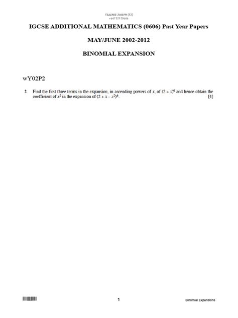 Igcse Addmaths Pyq Binomial Expansions Winter Ms Pdf