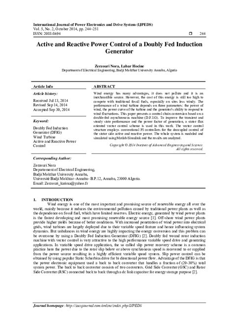 Pdf Active And Reactive Power Control Of A Doubly Fed Induction