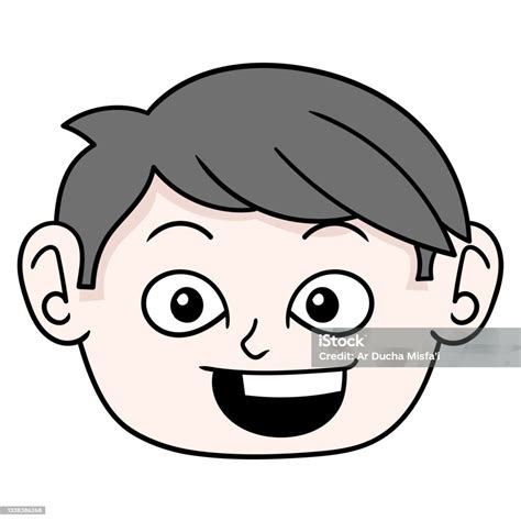 친절한 웃는 얼굴 벡터 일러스트 카톤 이모티콘을 가진 머리 소년 낙서 아이콘 그리기 낙서 드로잉에 대한 스톡 벡터 아트 및 기타 이미지 낙서 드로잉 남자 디자인