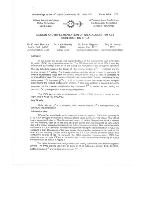Design And Implementation Of Idea Algorithm Key Schedule On Fpga Docslib