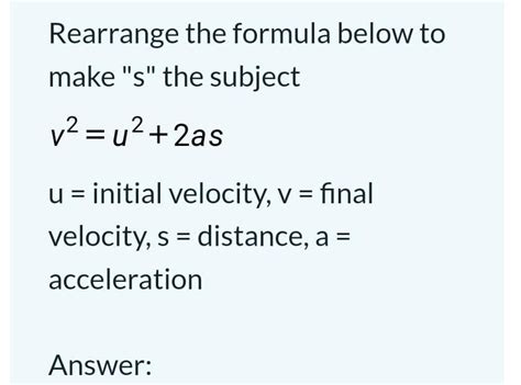 answered rearrange the formula below to make s … bartleby