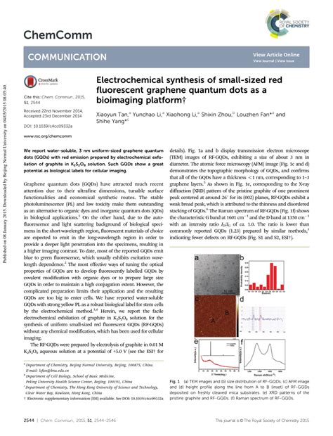 Pdf Electrochemical Synthesis Of Small Sized Red Fluorescent Graphene Quantum Dots As A
