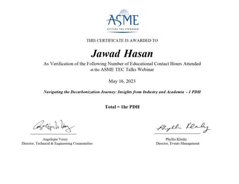 Jawad Hasan On Linkedin Asme Webinar Certificate