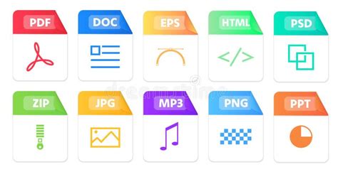 File Formats Flat Icons Set White Paper Document Pictograms With Different File Types