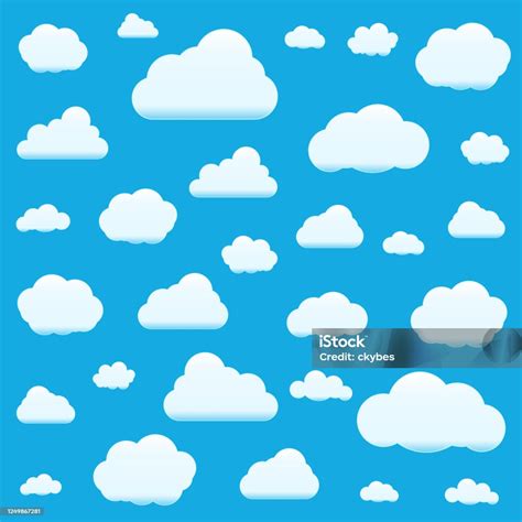 하늘 배경에 격리 된 구름 의 집합입니다 매끄러운 패턴 웹 포스터 플래카드 배경 화면 구름의 컬렉션 창조적 인 현대 개념 벡터