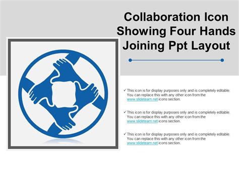 collaboration icon showing four hands joining ppt layout powerpoint