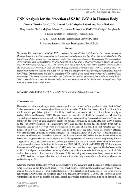 Pdf Cnn Analysis For The Detection Of Sars Cov 2 In Human Body