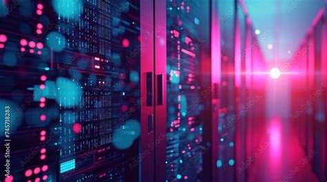 Abstract Data Center Network System Server Racks In Server Room Data