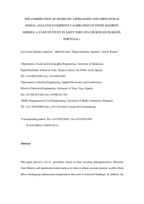 pdf the combination of geomatic approaches and operational modal