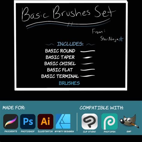 Basic Brushes Starter Pack Procreate Csp Photoshop Illustrator Affinity Rprocreate