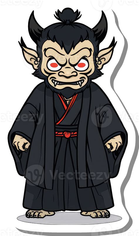 A Male Oni Demon Wearing A Black Kimono 55381657 Png