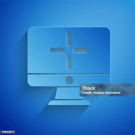 종이 잘라 컴퓨터 모니터 아이콘 파란색 배경에 격리 Pc 구성 요소 기호입니다 종이 아트 스타일입니다 벡터 일러스트레이션 0명에 대한 스톡 벡터 아트 및 기타 이미지