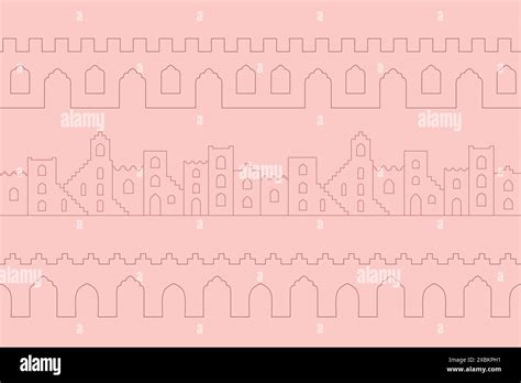 Outline Oriental Moroccan Seamless Border Vector Arabic Arches City Landscape Windows Stock