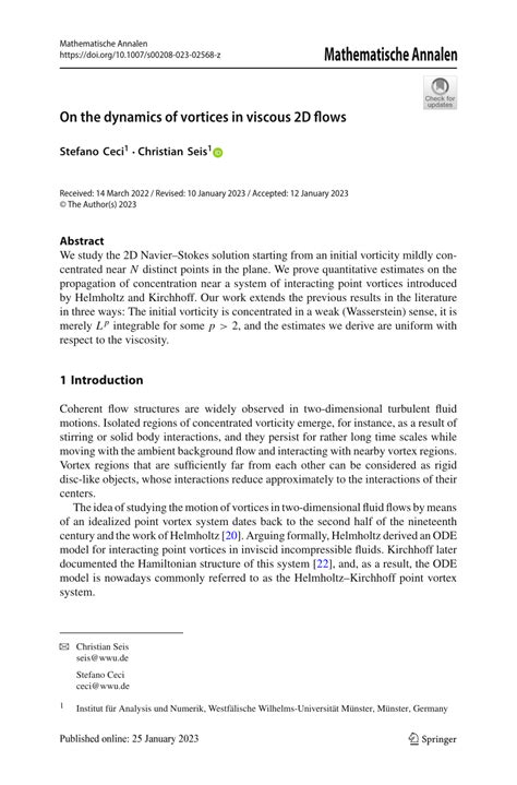 Pdf On The Dynamics Of Vortices In Viscous 2d Flows