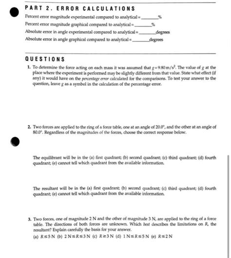 Solved Part 2 Error Calculations Percent Error Magnitude