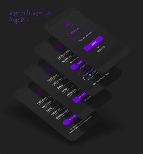 Trendy Responsive Mobile Templates Login Registration Mobile App Template Dark Stock Vector By